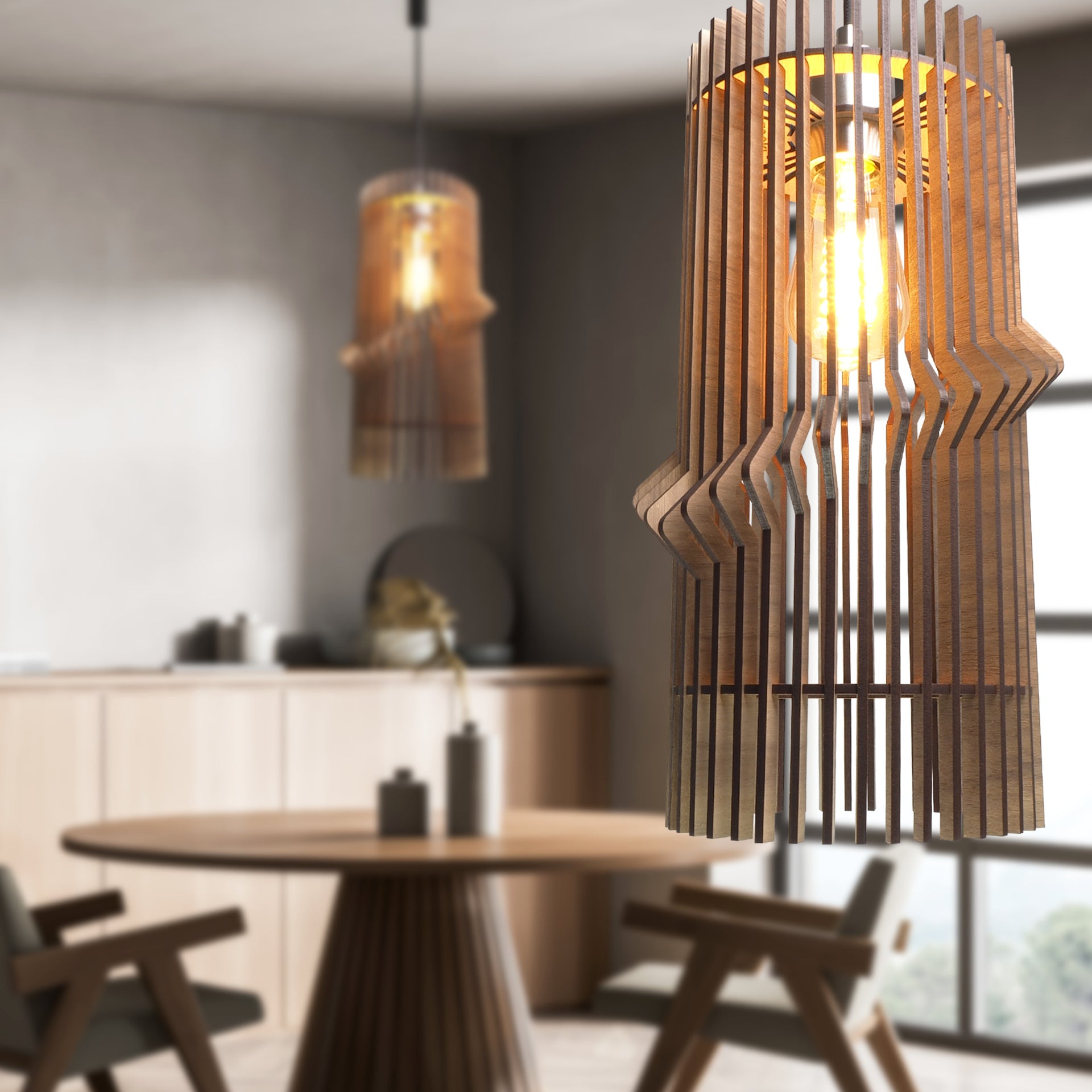 Zooki Model 4 "LOKI" Wooden Pendant Light | Ceiling Light Fixture ...