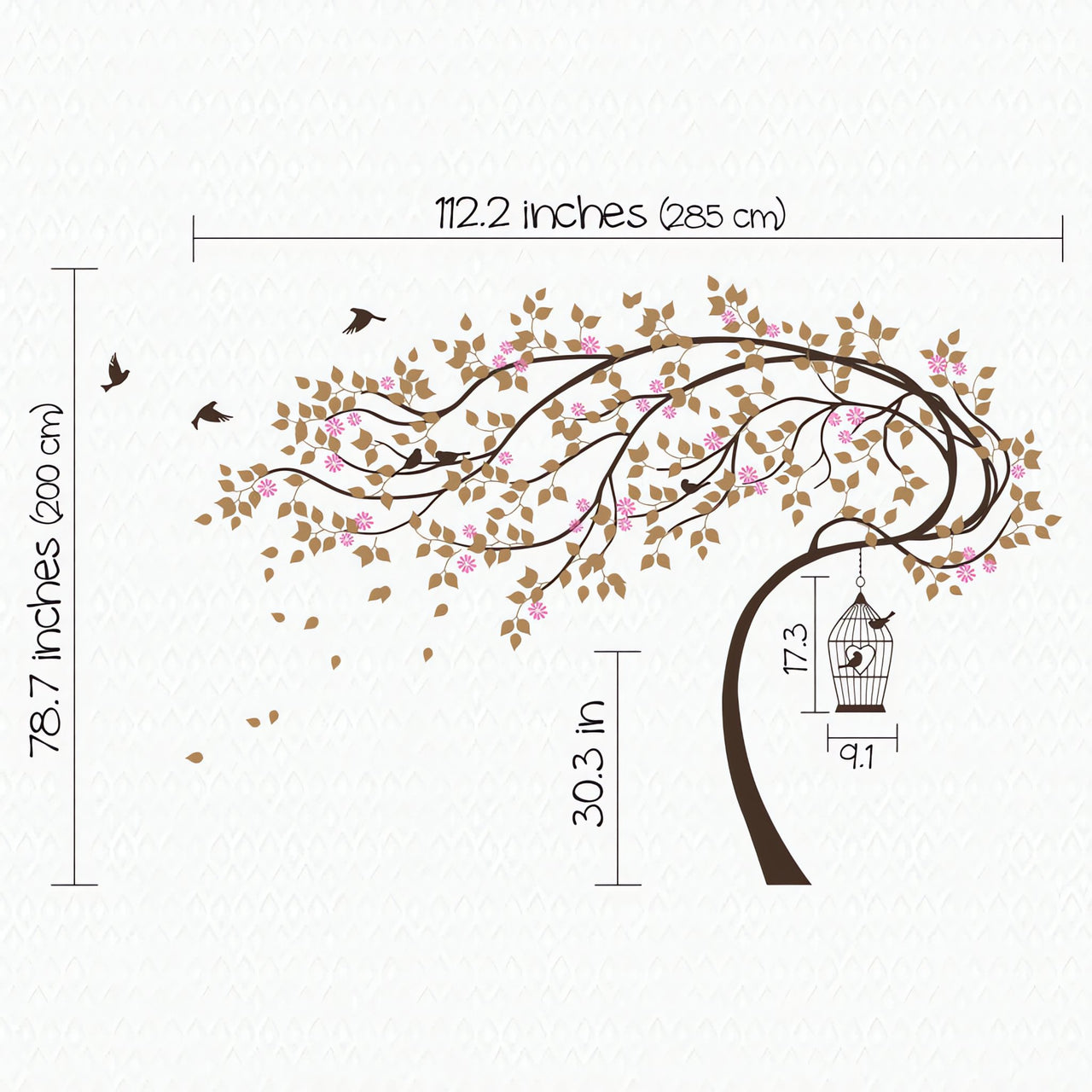 Leaning Tree with Birds and Birdcage Wall Sticker – Wall Art